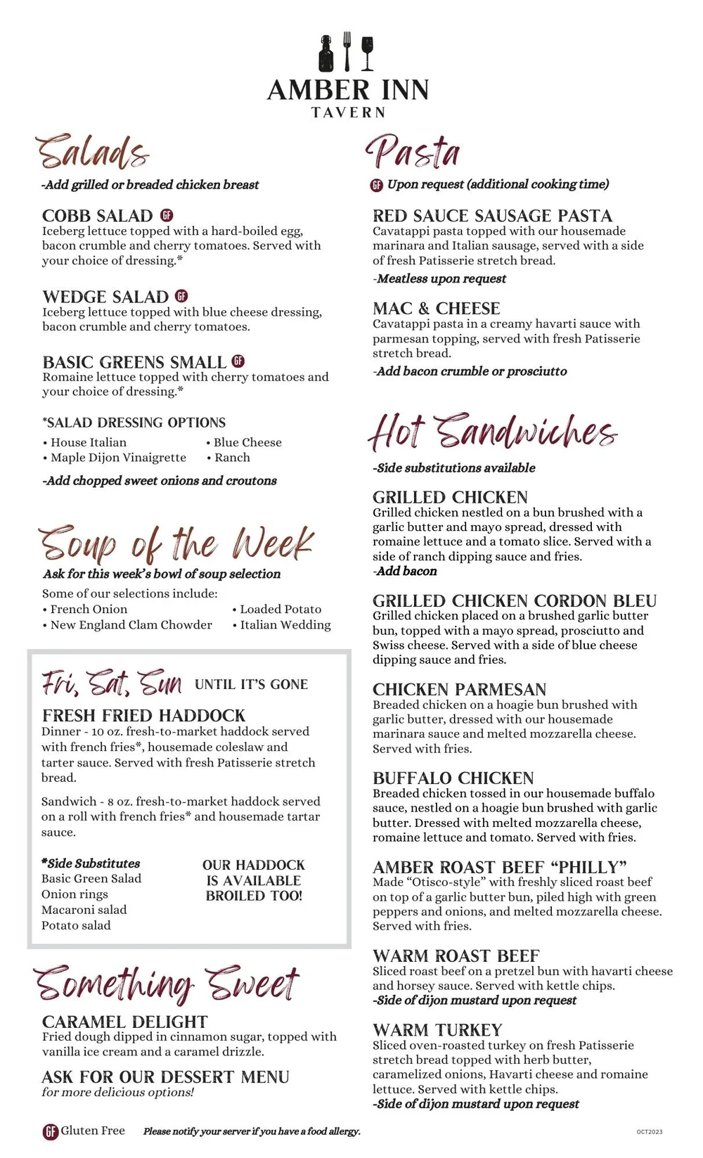 Food Menu — Amber Inn Tavern