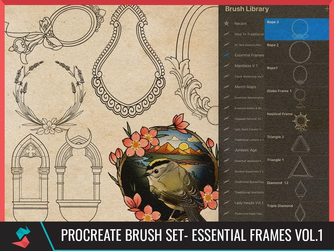Tattoo Frame Designs | Procreate Brush Set