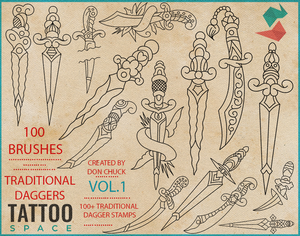 Traditional Dagger Tattoo Brush Set