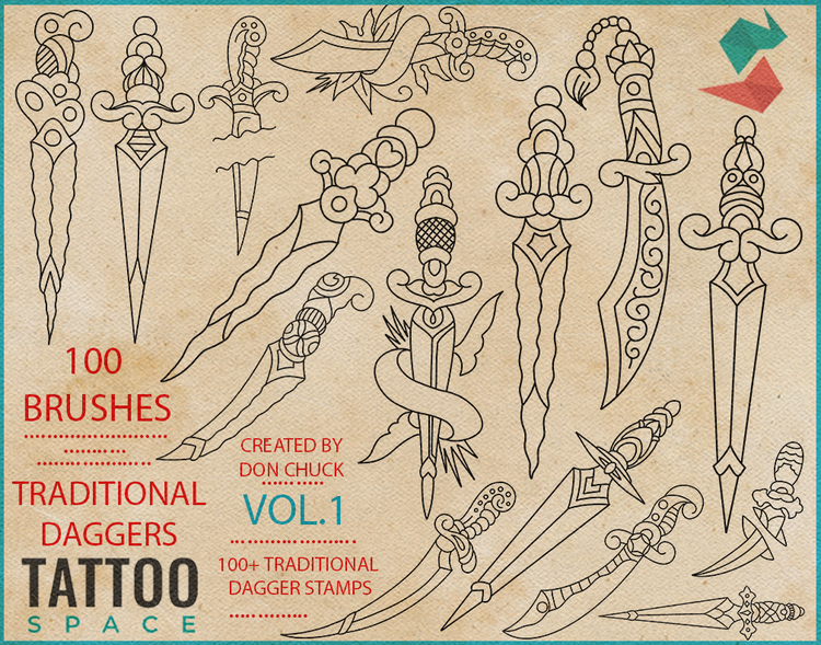 Traditional Dagger Tattoo Brush Set