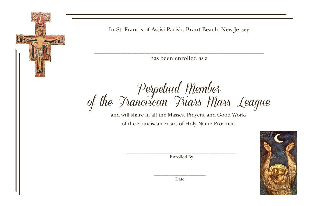 New Mass, Perpetual and Welcome cards. — St. Francis of Assisi Parish LBI