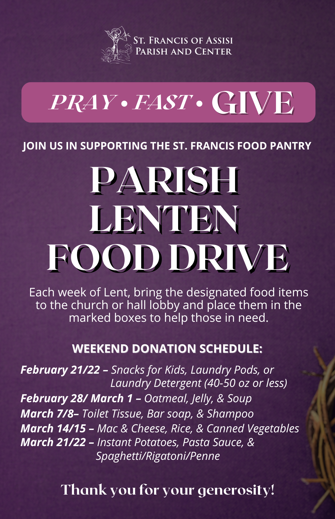 Parish Lenten Food Drive — St. Francis of Assisi Parish LBI