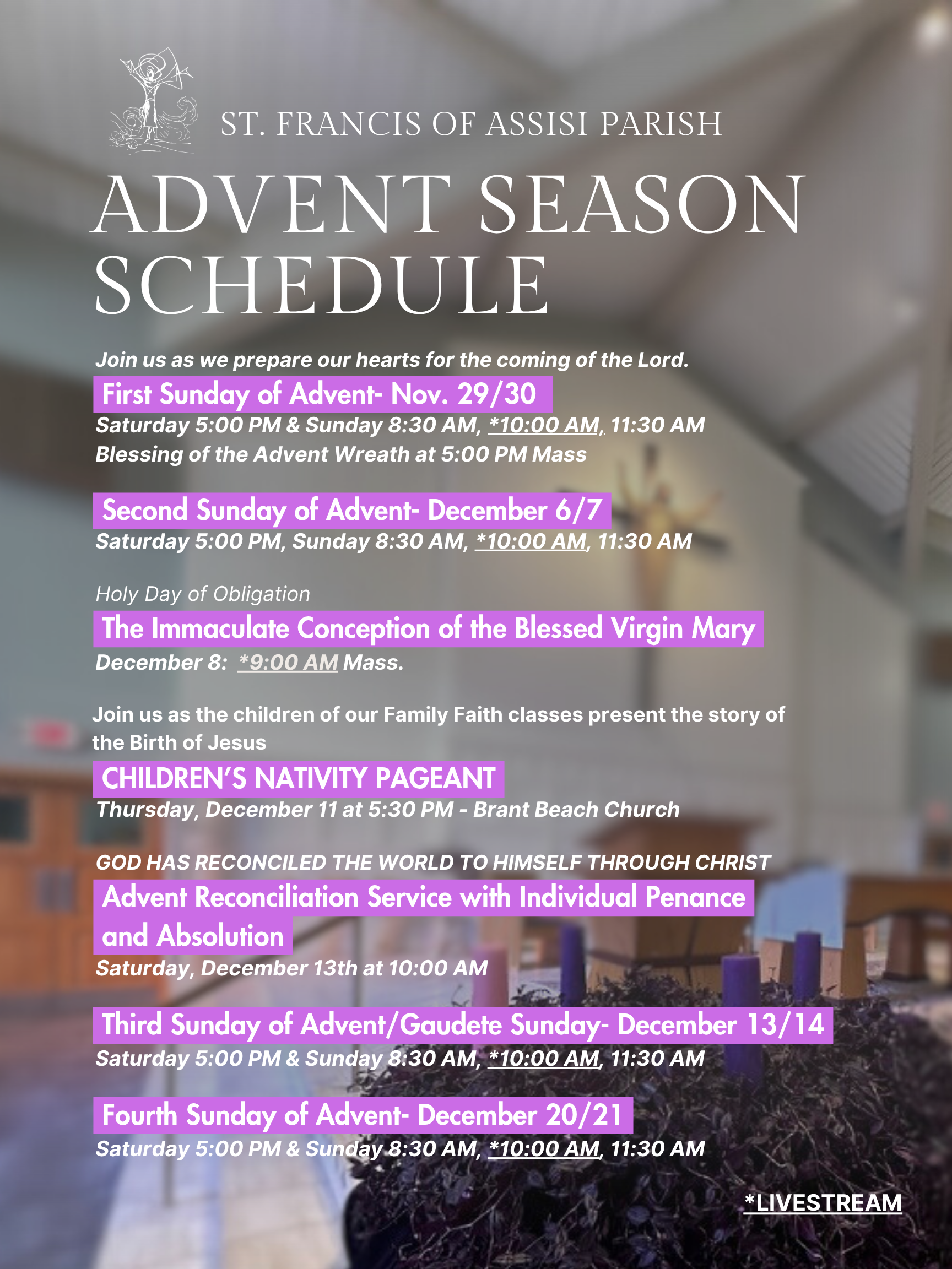 2025 ADVENT SEASON SCHEDULE — St. Francis of Assisi Parish LBI