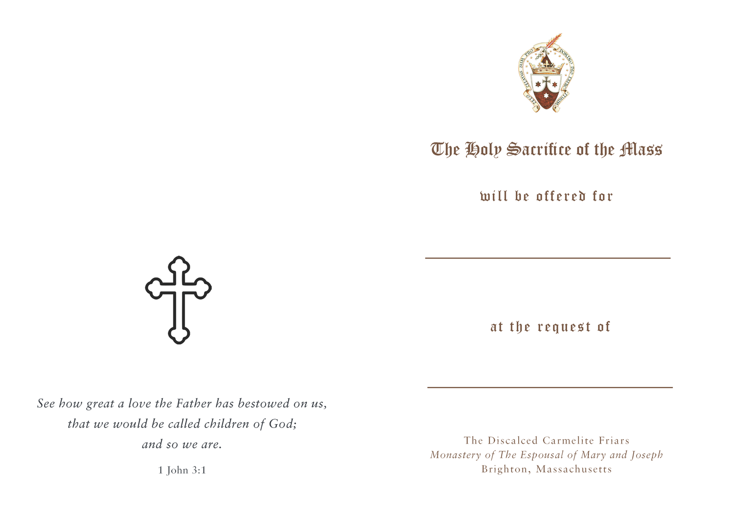 Mass Card (Holy Trinity) — Monastery of the Espousal of Mary & Joseph