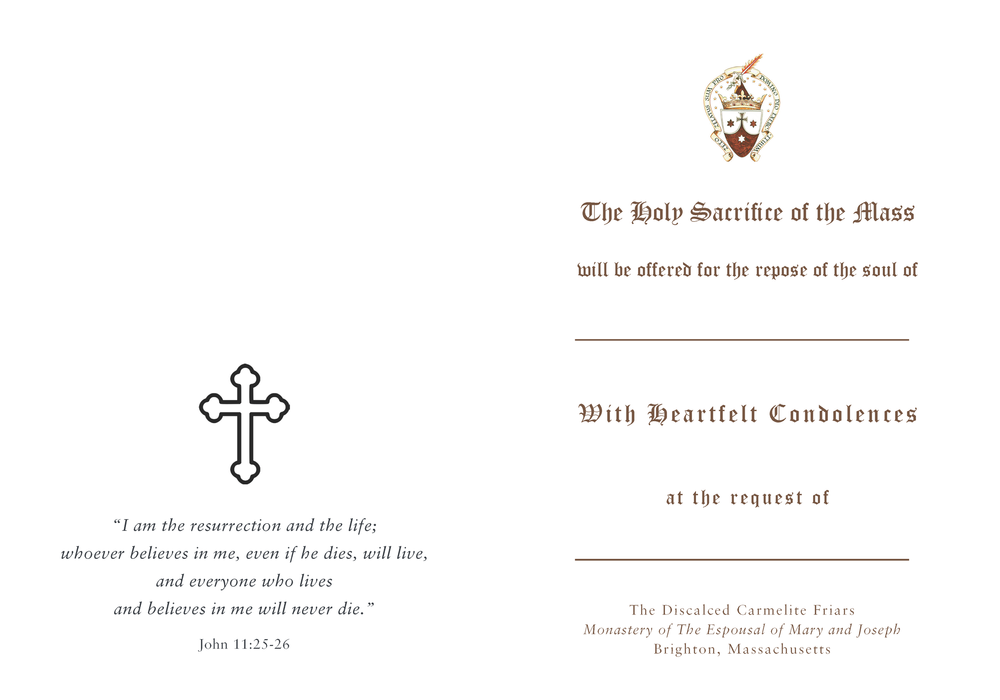 Mass Card (Sympathy) — Monastery of the Espousal of Mary & Joseph