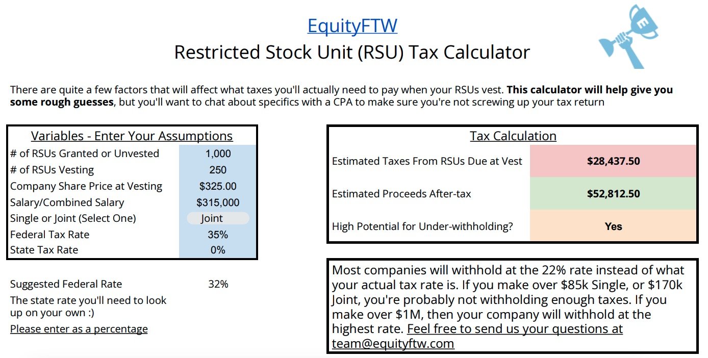 Restricted Stock Unit (RSU) Tax Calculator — EquityFTW