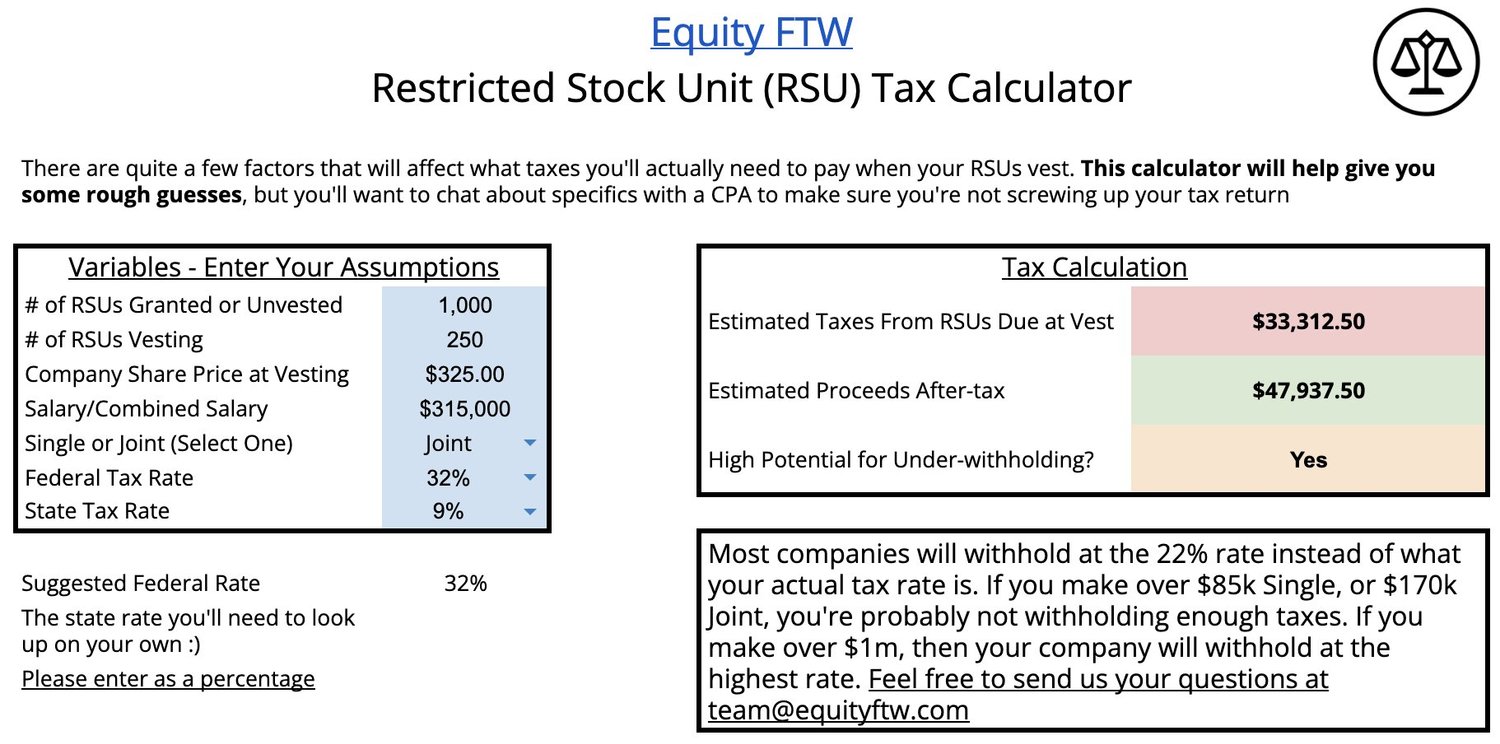 Restricted Stock Unit (RSU) Tax Calculator — EquityFTW