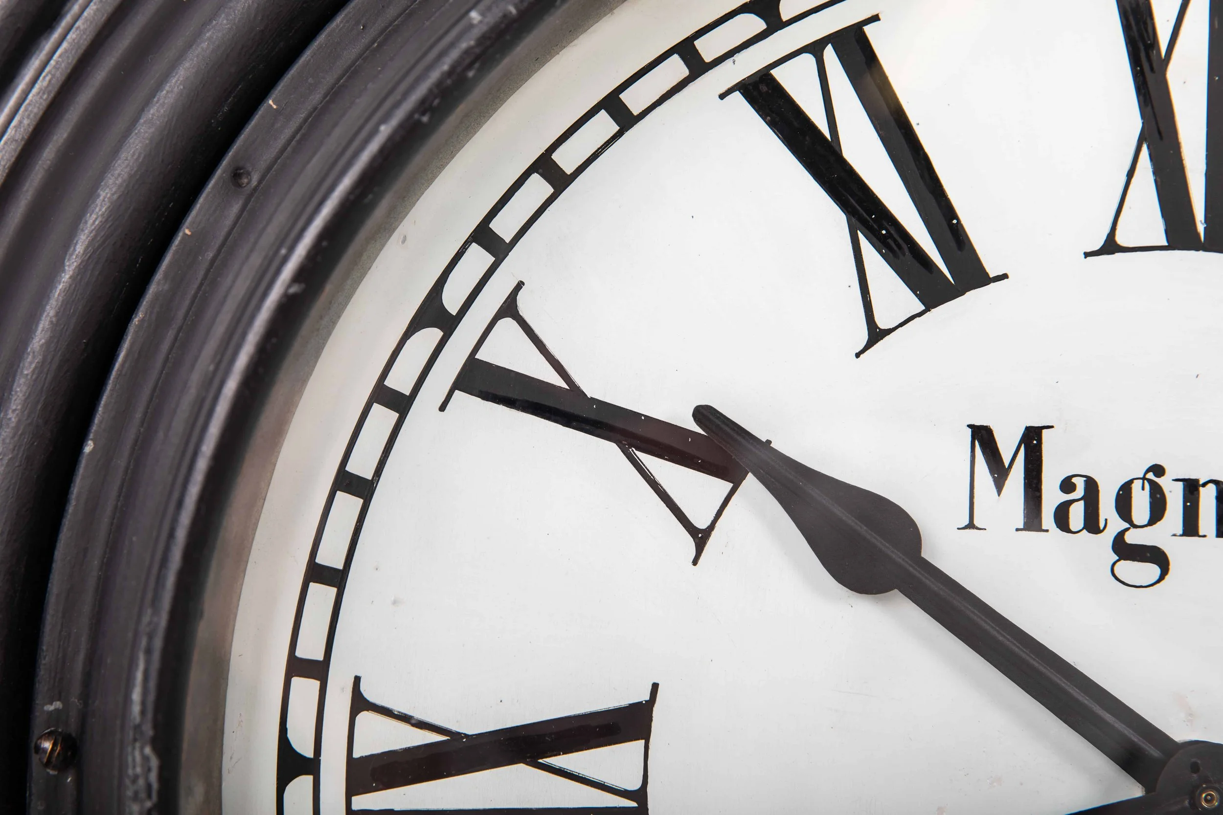 Antique Black Metal Magneta Industrial Factory Wall Clock — Antiques ...