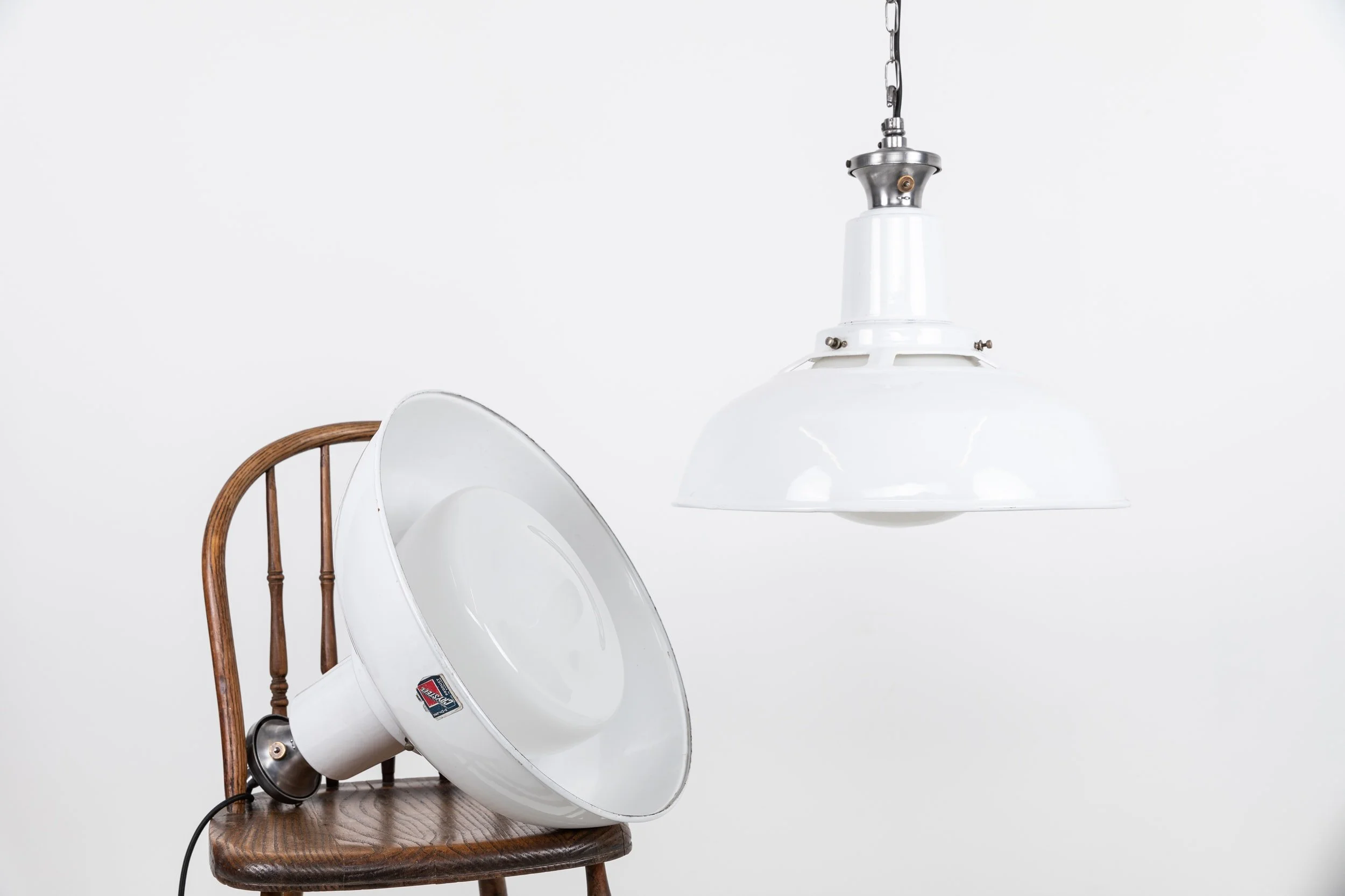 XL White Factory Industrial Benjamin Enamel Lamps — Antiques Workshop ...