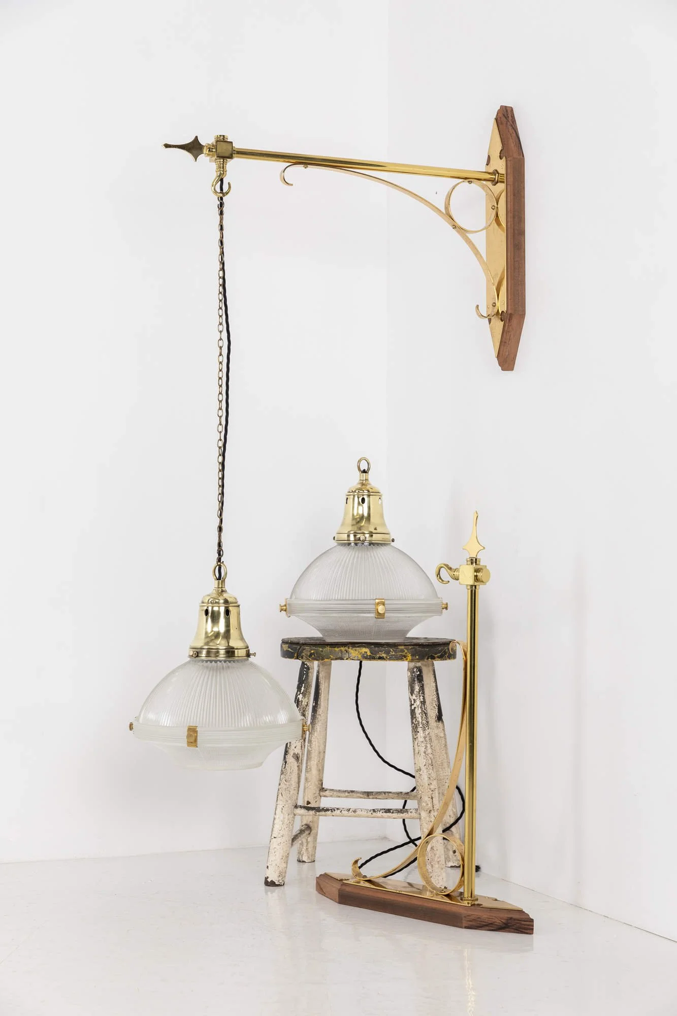 Pair of Brass Bracket Holophane Wall Lights — Antiques Workshop ...