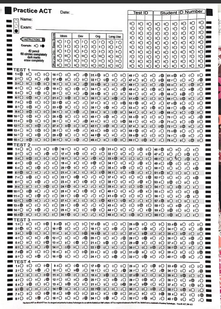 Your ACT Practice Test — Franklin Yard