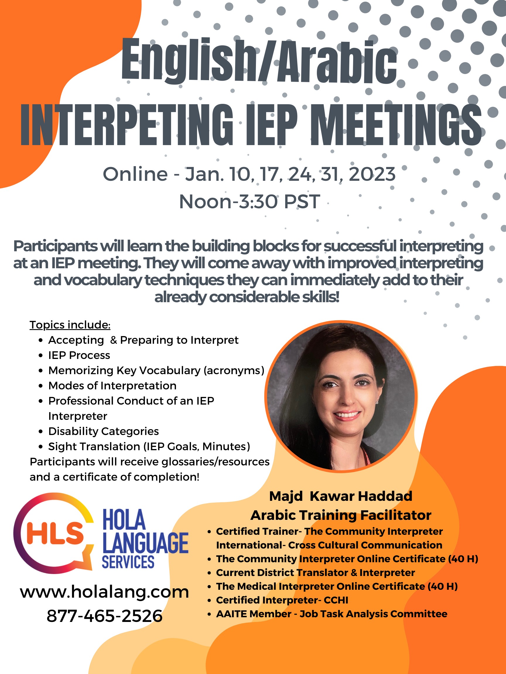 NEW: Arabic/Spanish Virtual IEP Interpreting Workshop — holalang