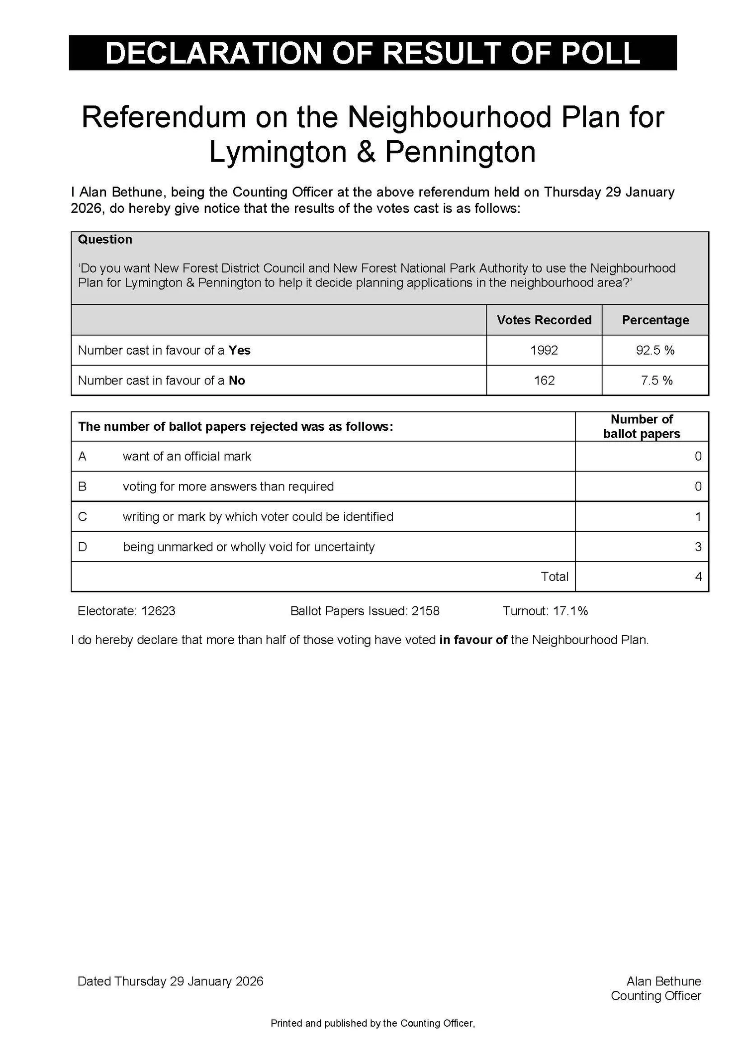 Neighbourhood Plan Referendum — Lymington and Pennington Town Council