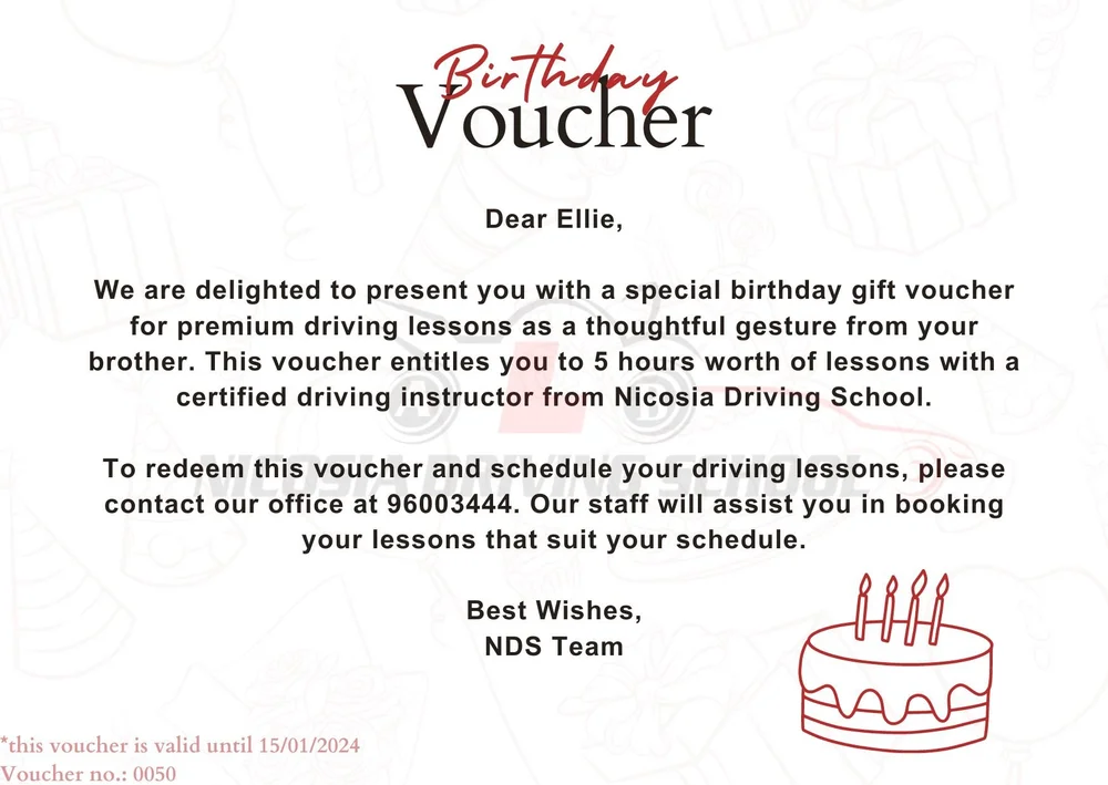 Driving Lessons Vouchers — Nicosia Driving School