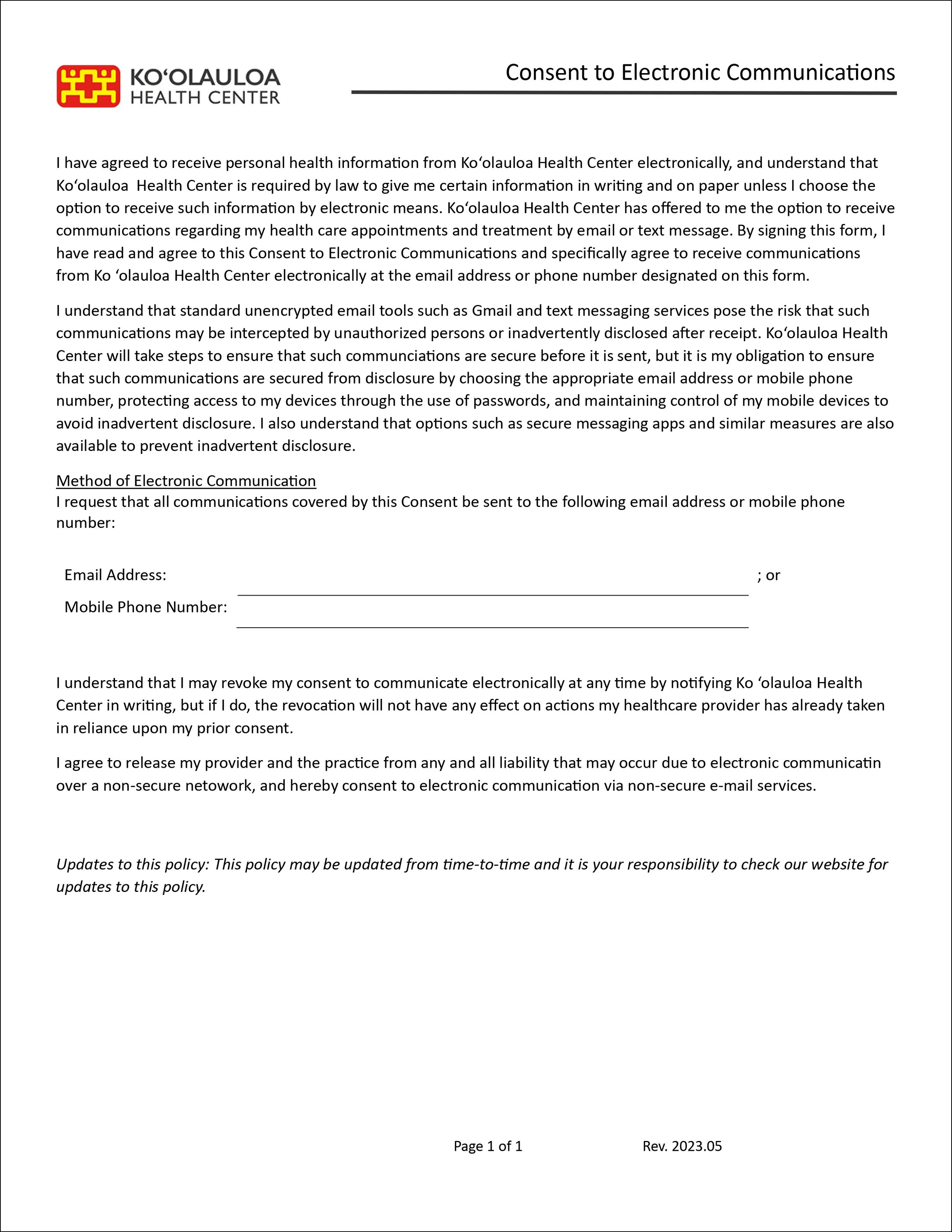 Forms — KOʻOLAULOA Health Center | Medical, Dental, Behavioral Health ...