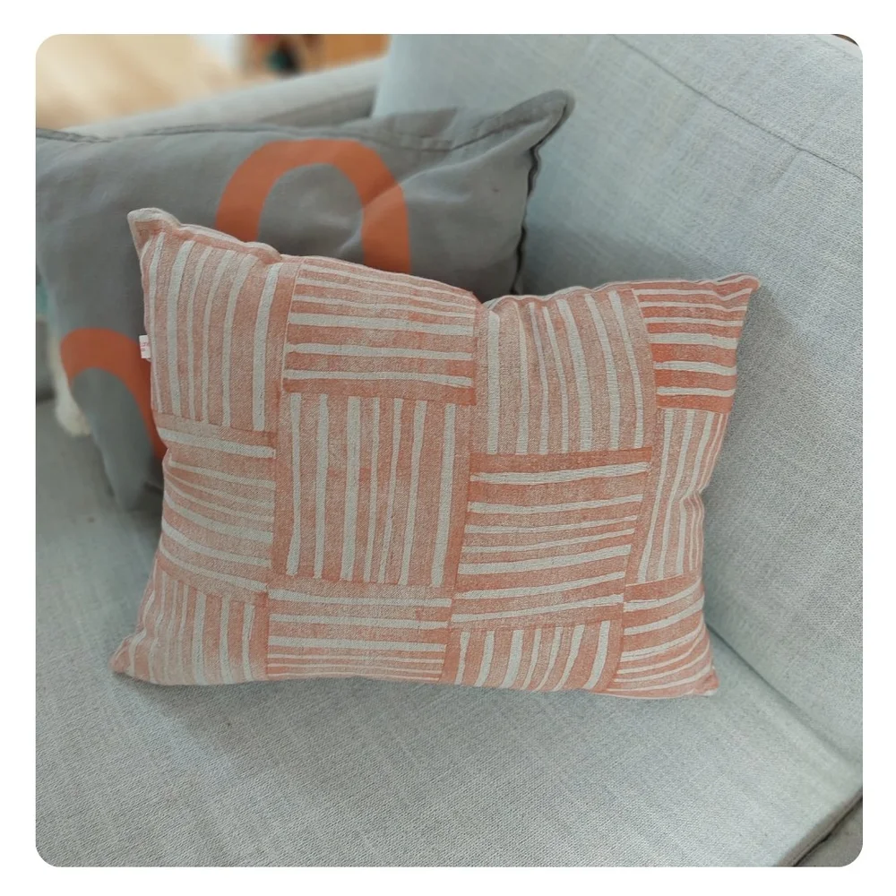 Welcome to your happy place! - Floral Field Block Printed Linen Cushion ...