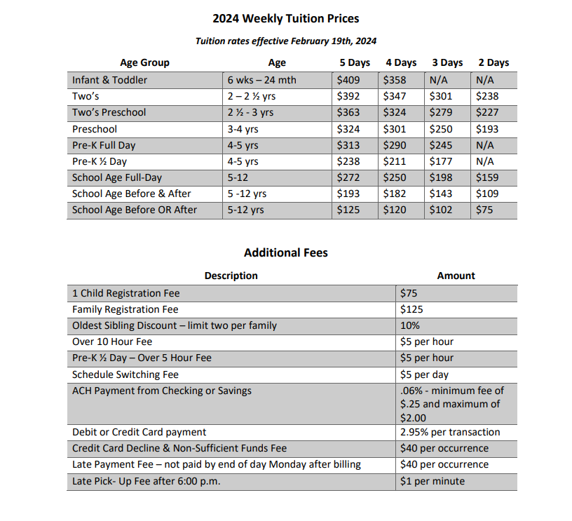 Tuition Pricing — Momentum Early Learning