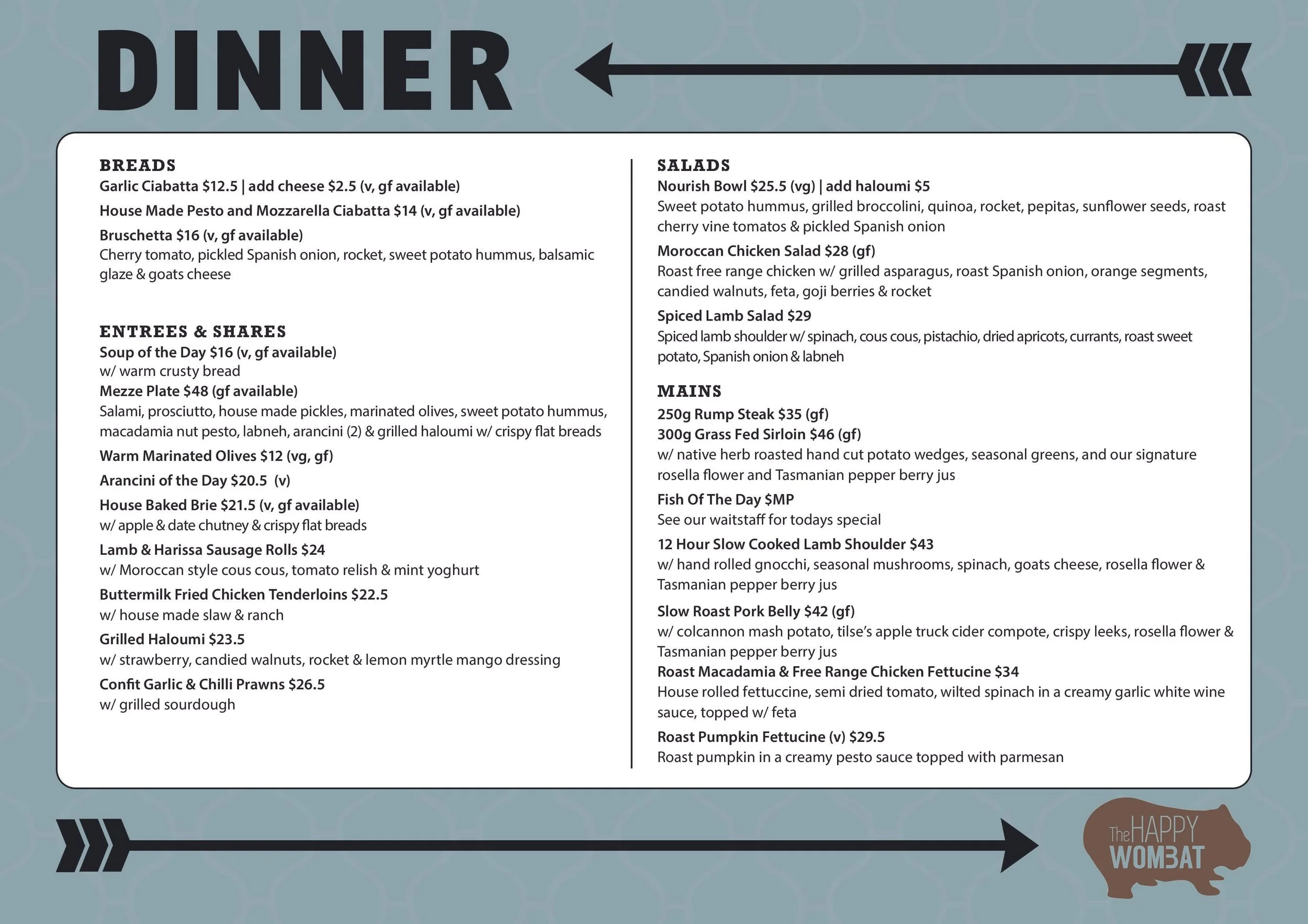 Menu — The Happy Wombat