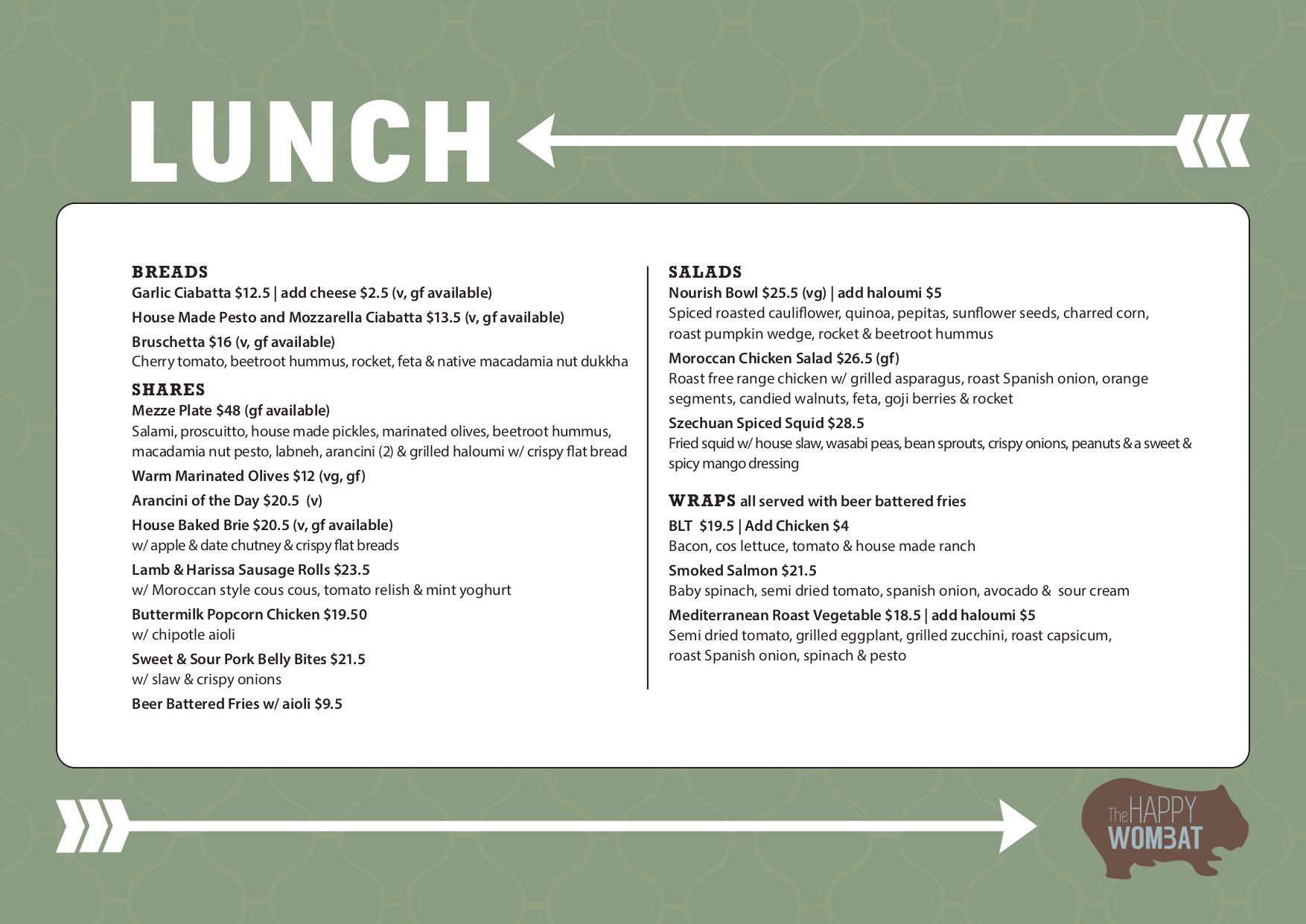 Menu — The Happy Wombat