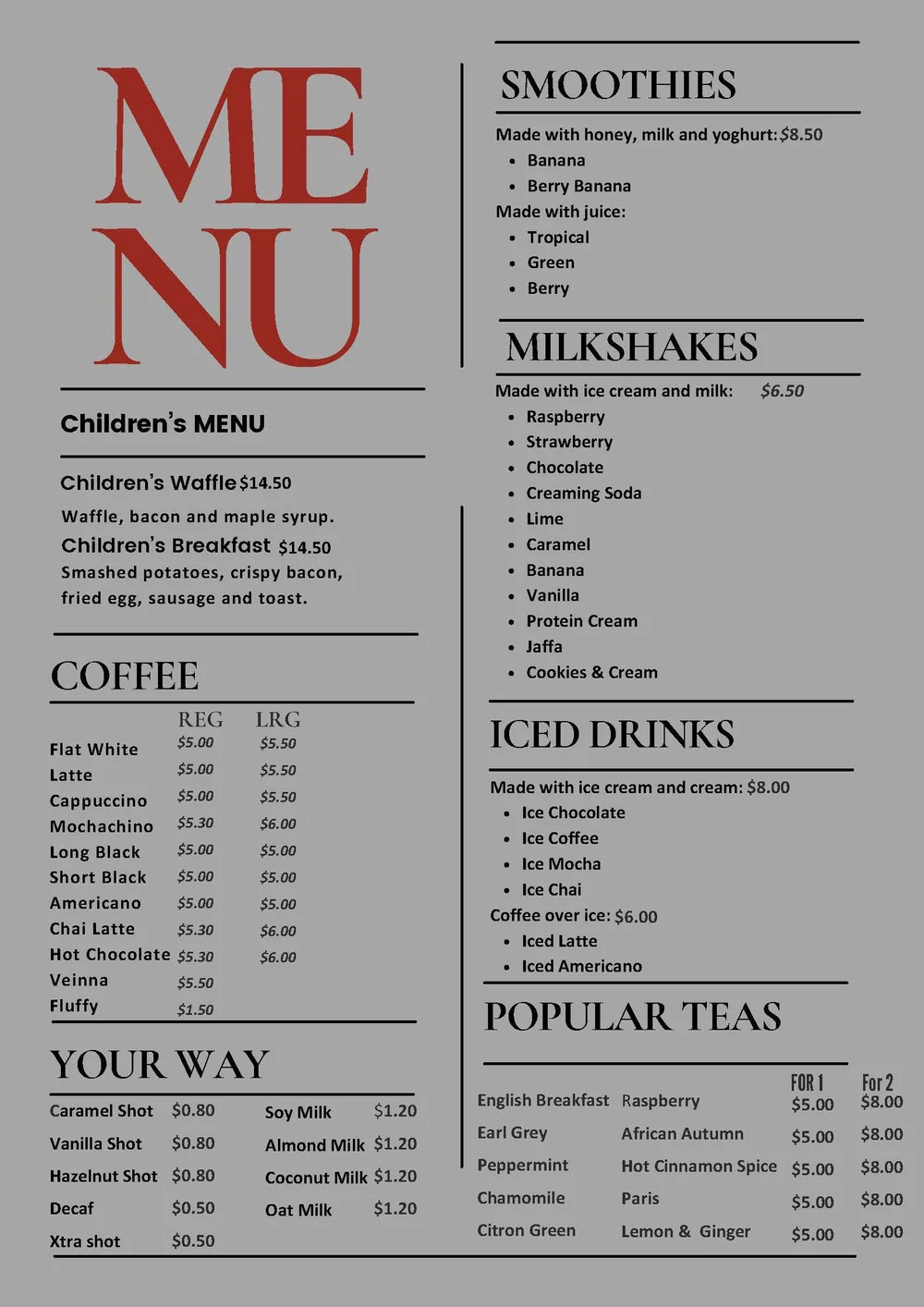 Menu — The Somerset Grocer