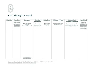 CBT Thought Record - free download to overcome negative thoughts