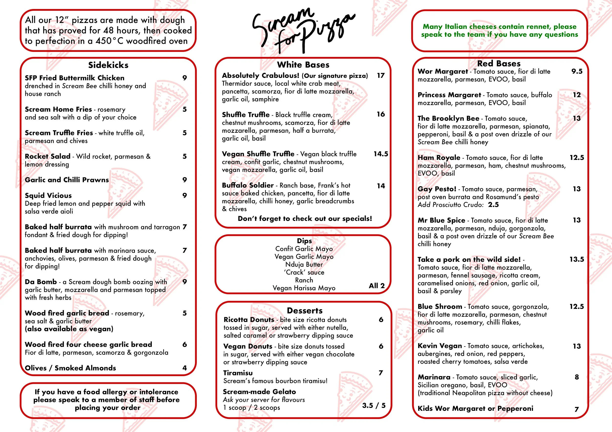 Menu — Scream for Pizza