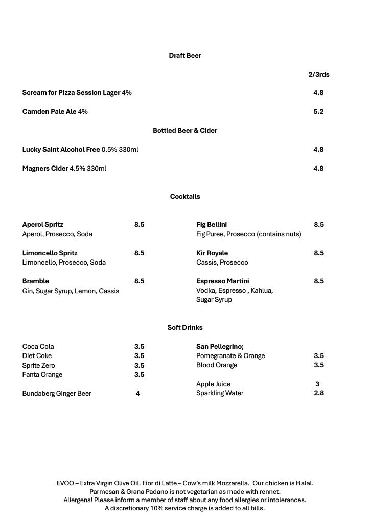 Menu — Scream for Pizza