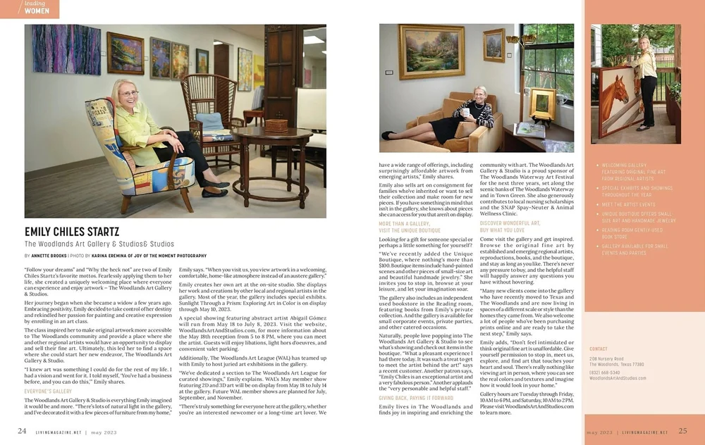 Emily Chiles Startz of The Woodlands Art Gallery & Studios photographed ...