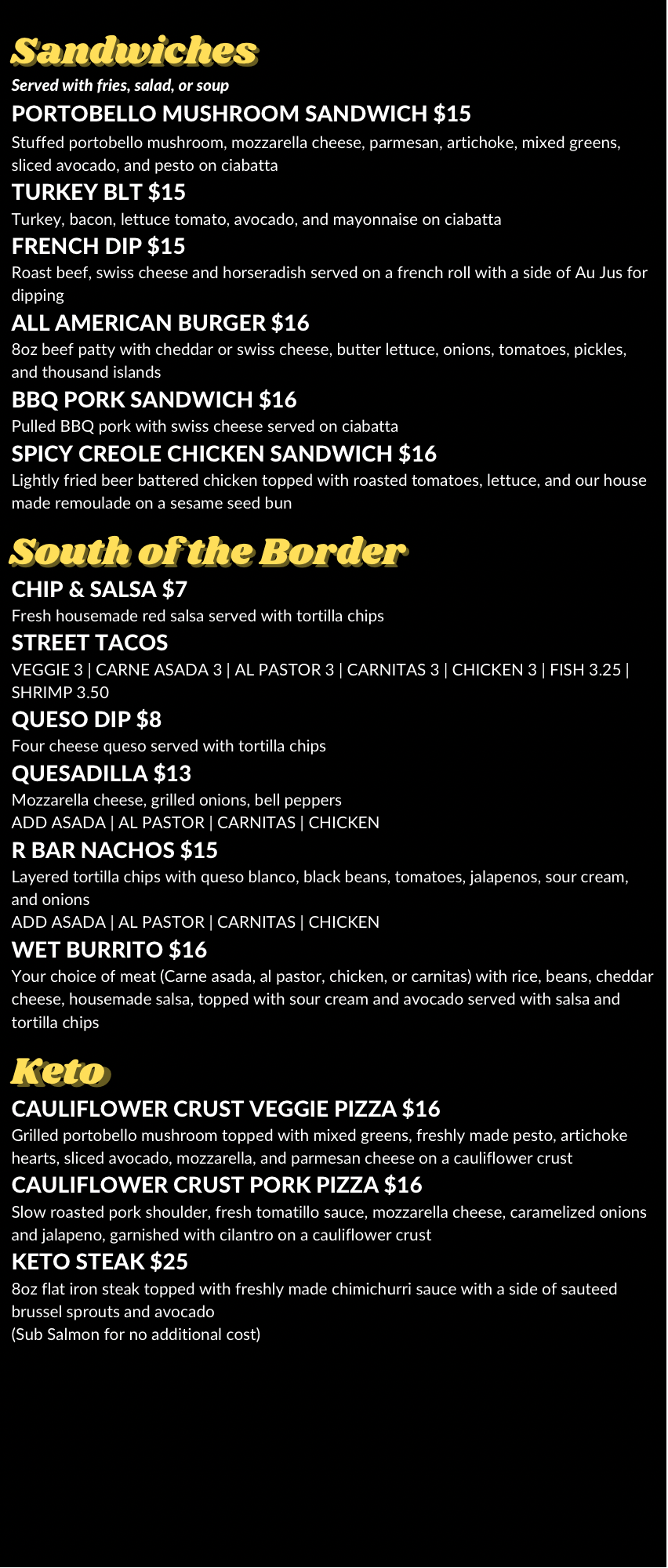 Menu — R Bar LBC