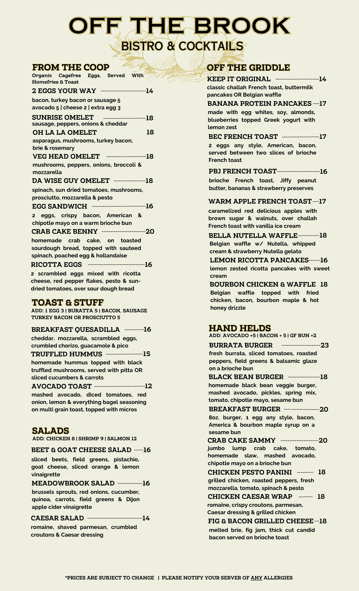 Off The Brook — Menu