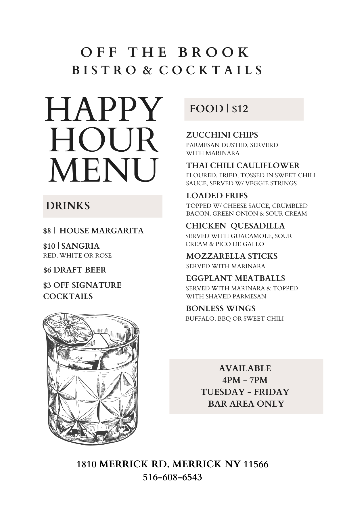 Off The Brook — Menu