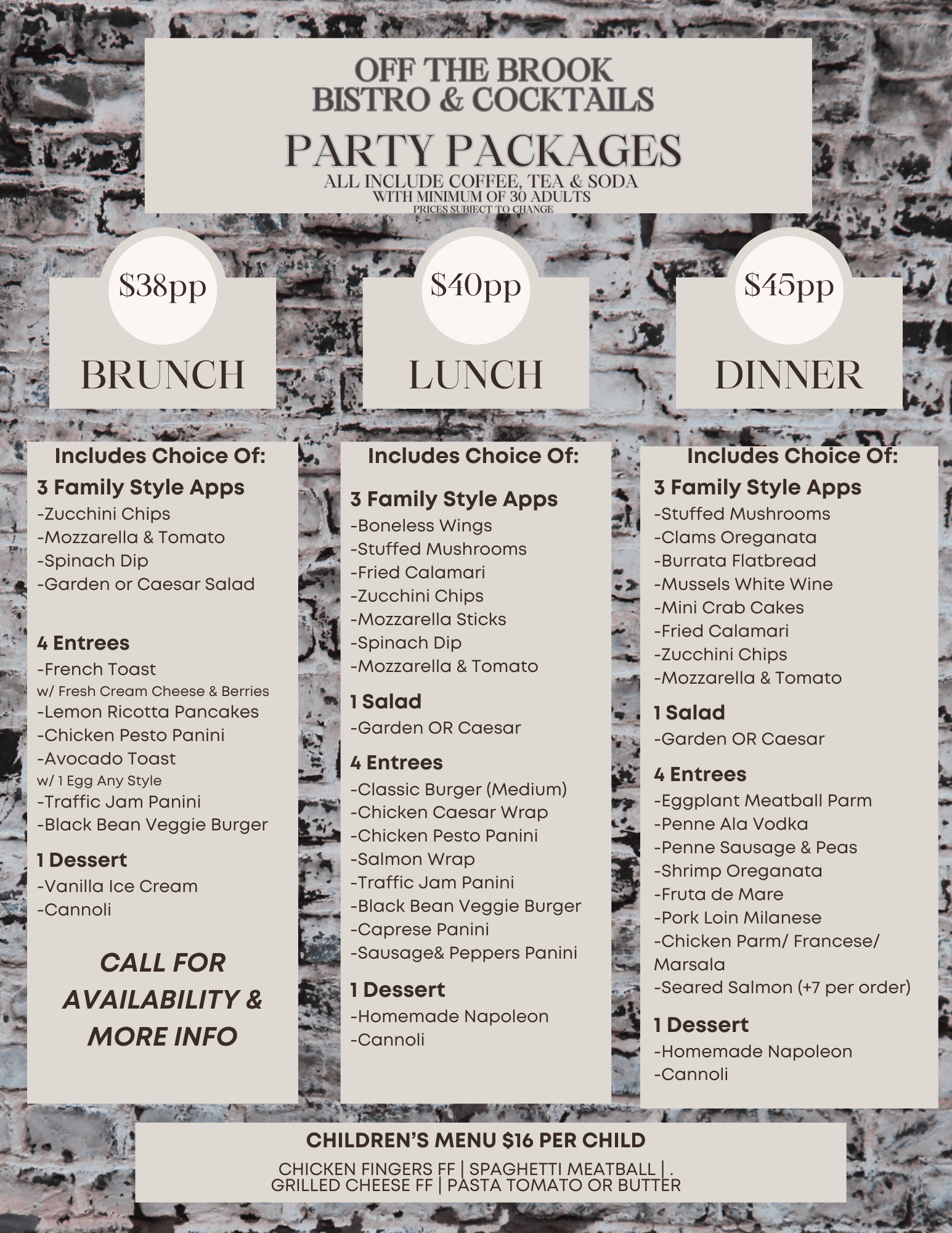 Off The Brook — Menu