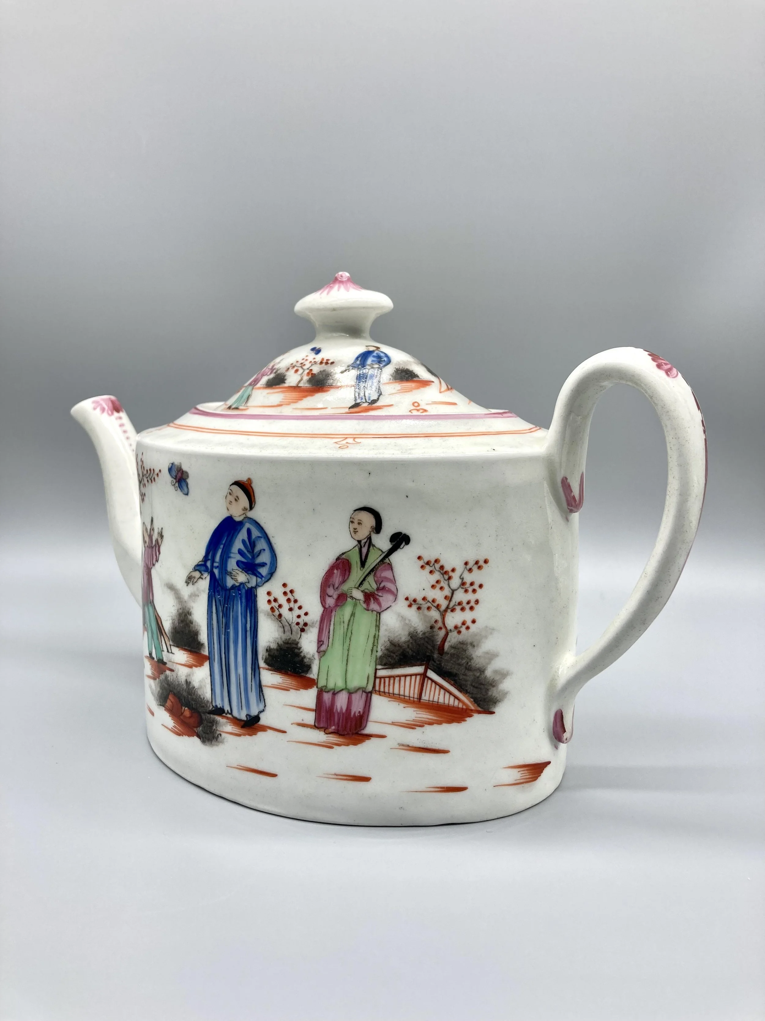 New Hall Porcelain Teapot, Boy in the Window Pattern 425, c1810