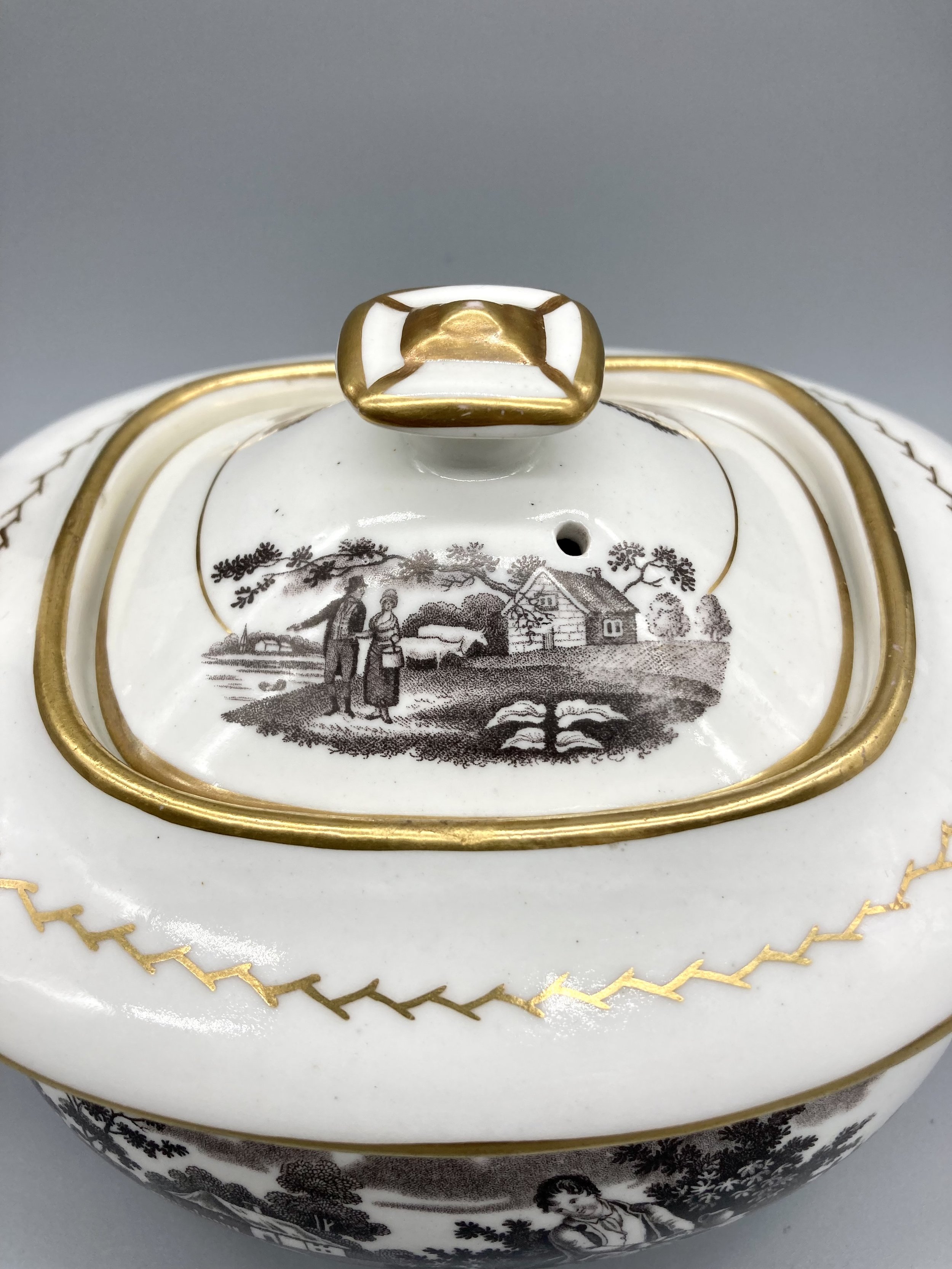 New Hall Porcelain Teapot, Boy in the Window Pattern 425, c1810