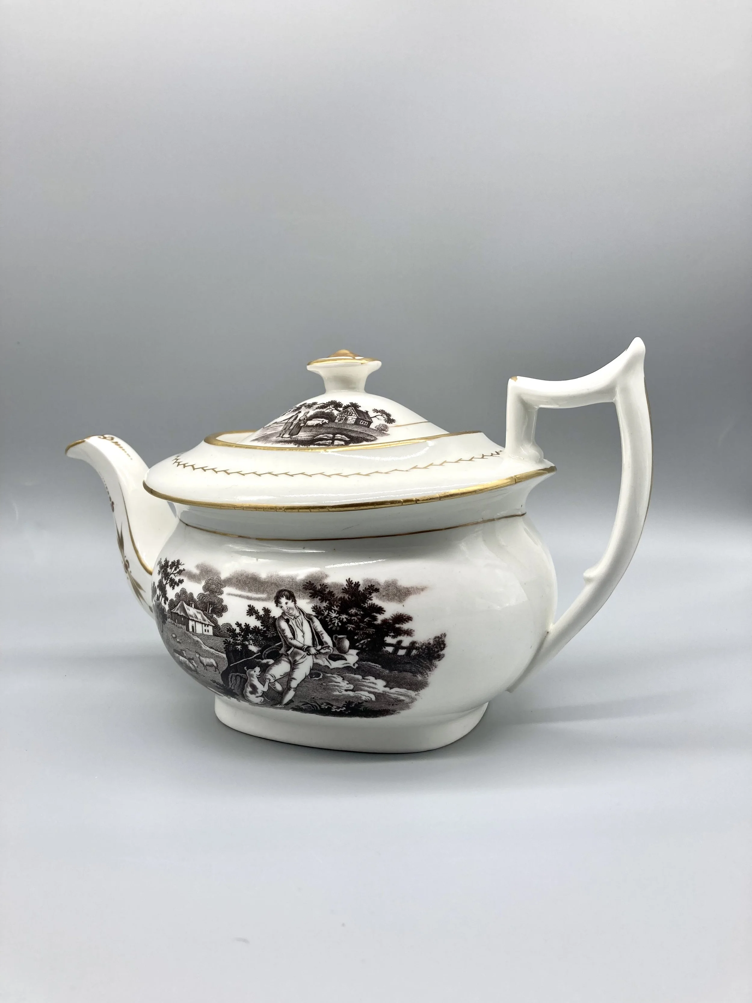 New Hall Porcelain Teapot, Boy in the Window Pattern 425, c1810