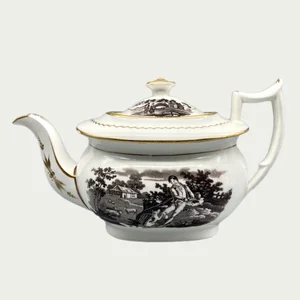 New Hall Porcelain Teapot, Boy in the Window Pattern 425, c1810
