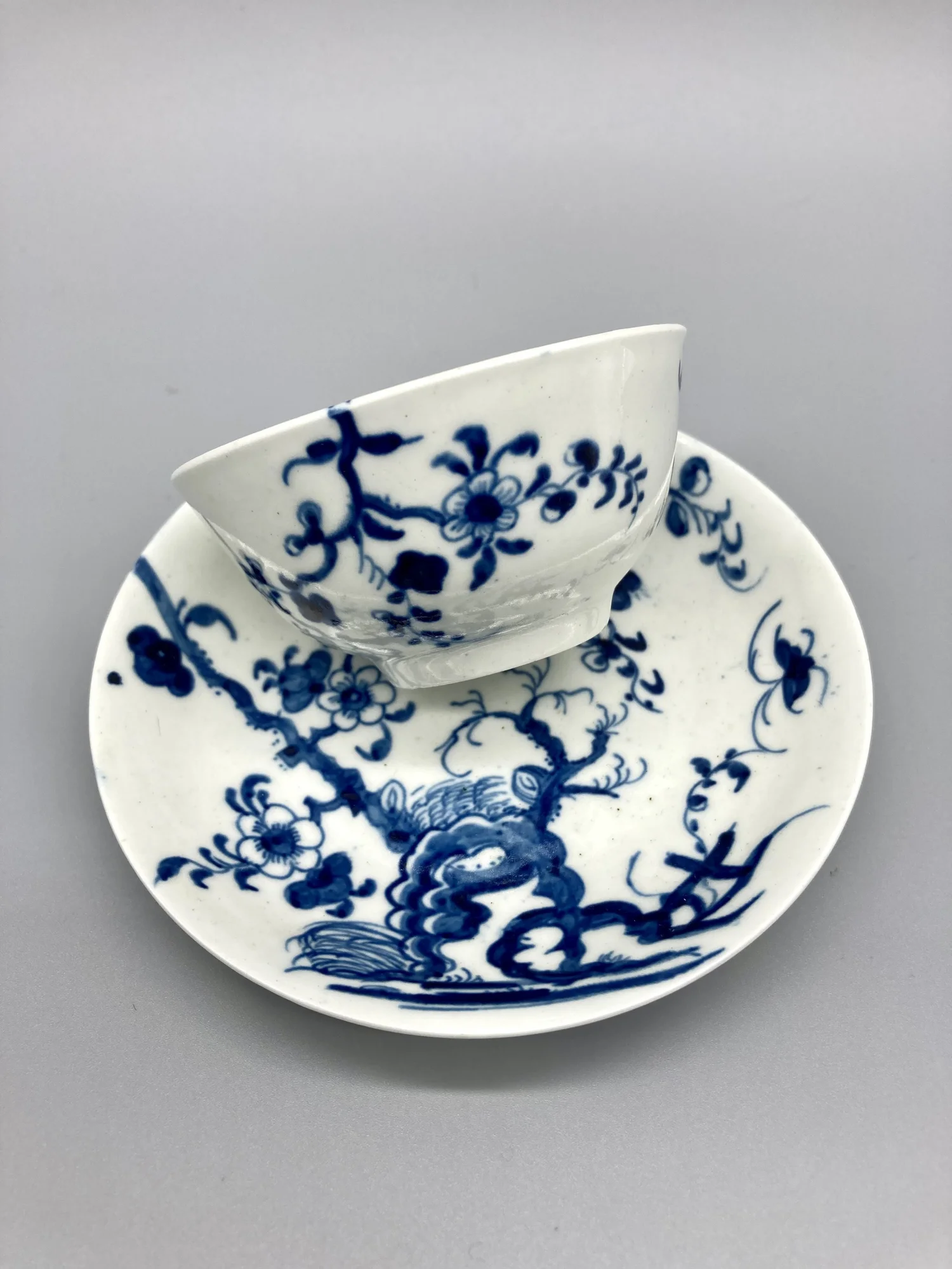 Early Worcester Porcelain Teabowl & Saucer, Fence Pattern, c.1770-80