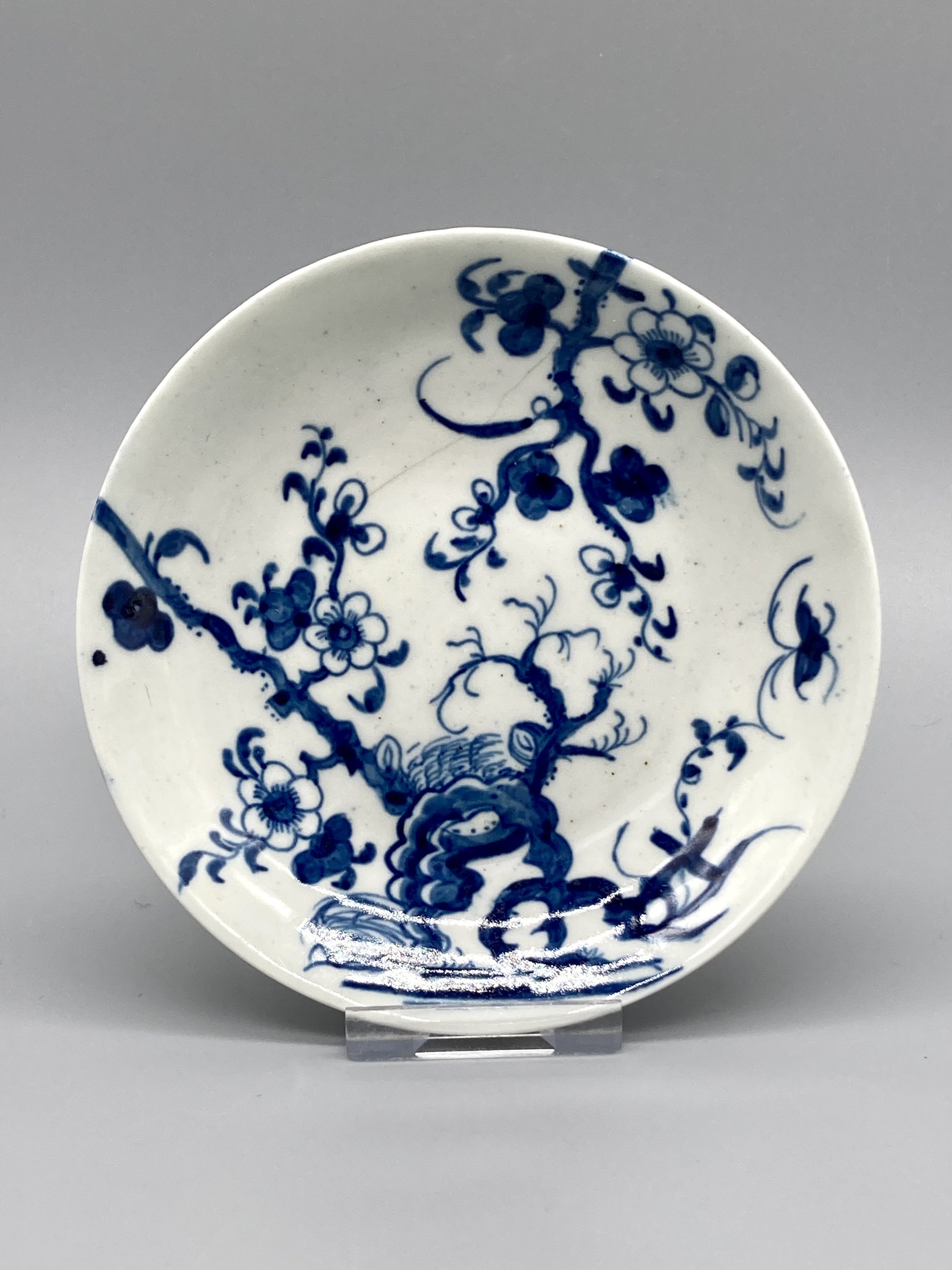 Early Worcester Porcelain Teabowl & Saucer, Fence Pattern, c.1770-80