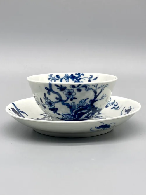 Early Worcester Porcelain Teabowl & Saucer, Fence Pattern, c.1770-80