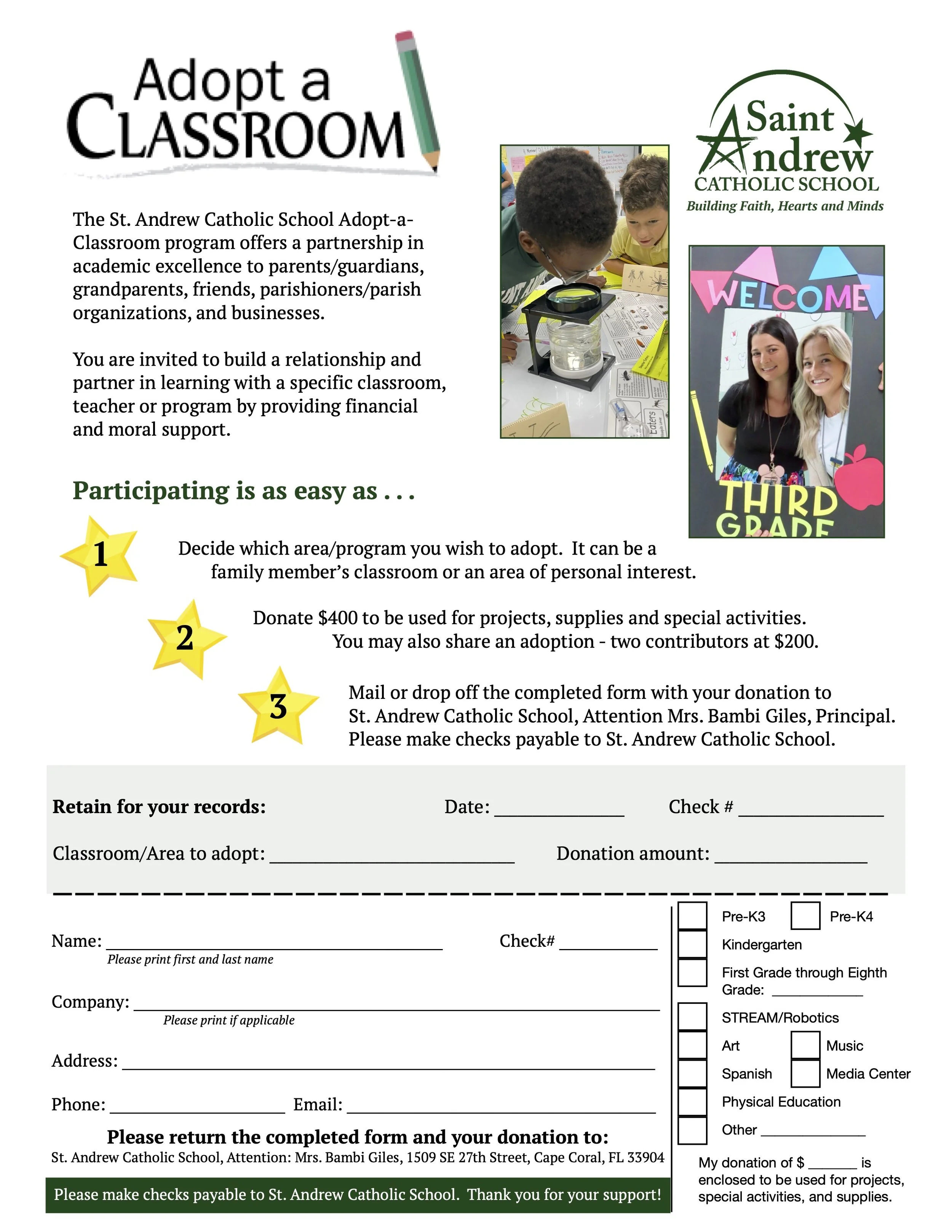 Adopt-a-Classroom — St. Andrew Catholic School