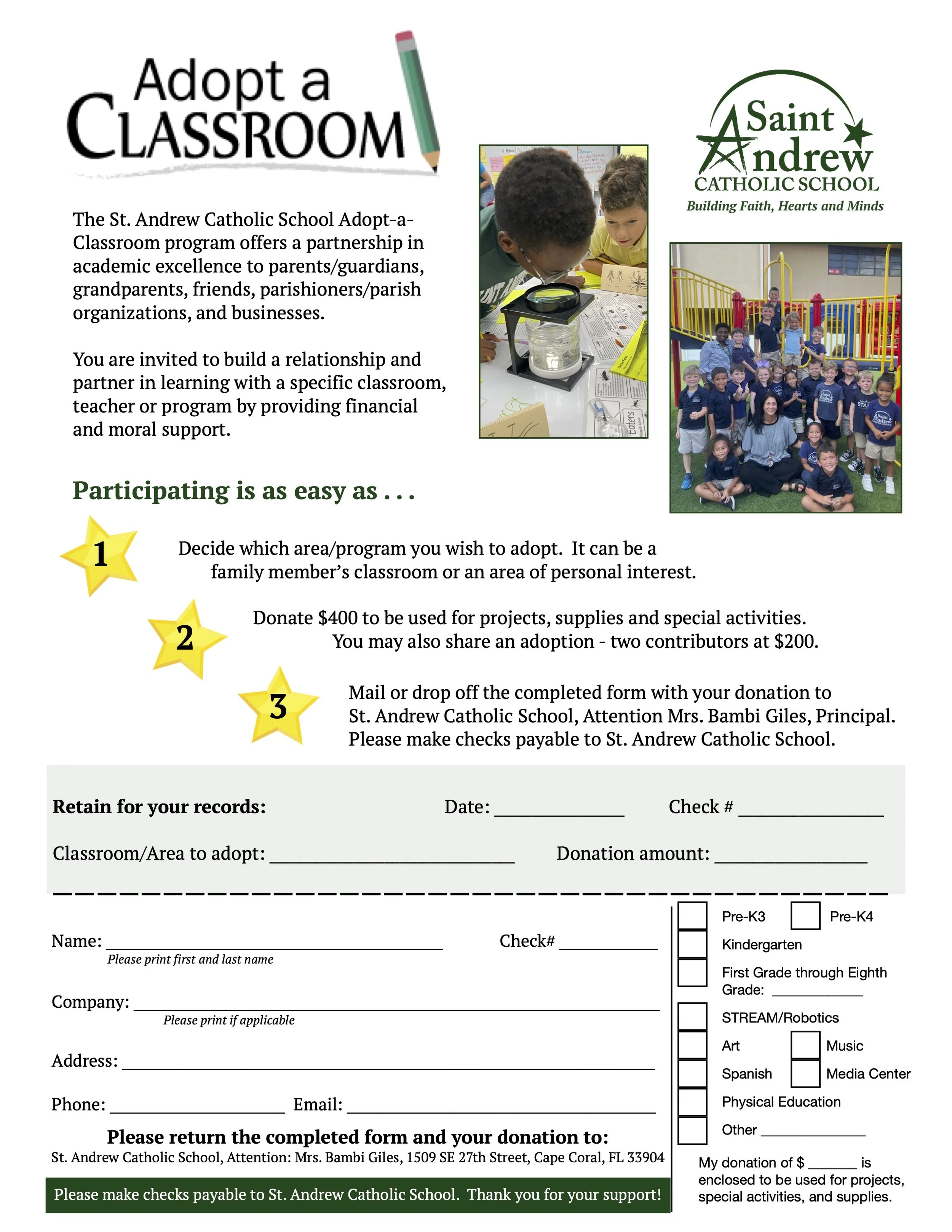 Adopt-a-Classroom — St. Andrew Catholic School