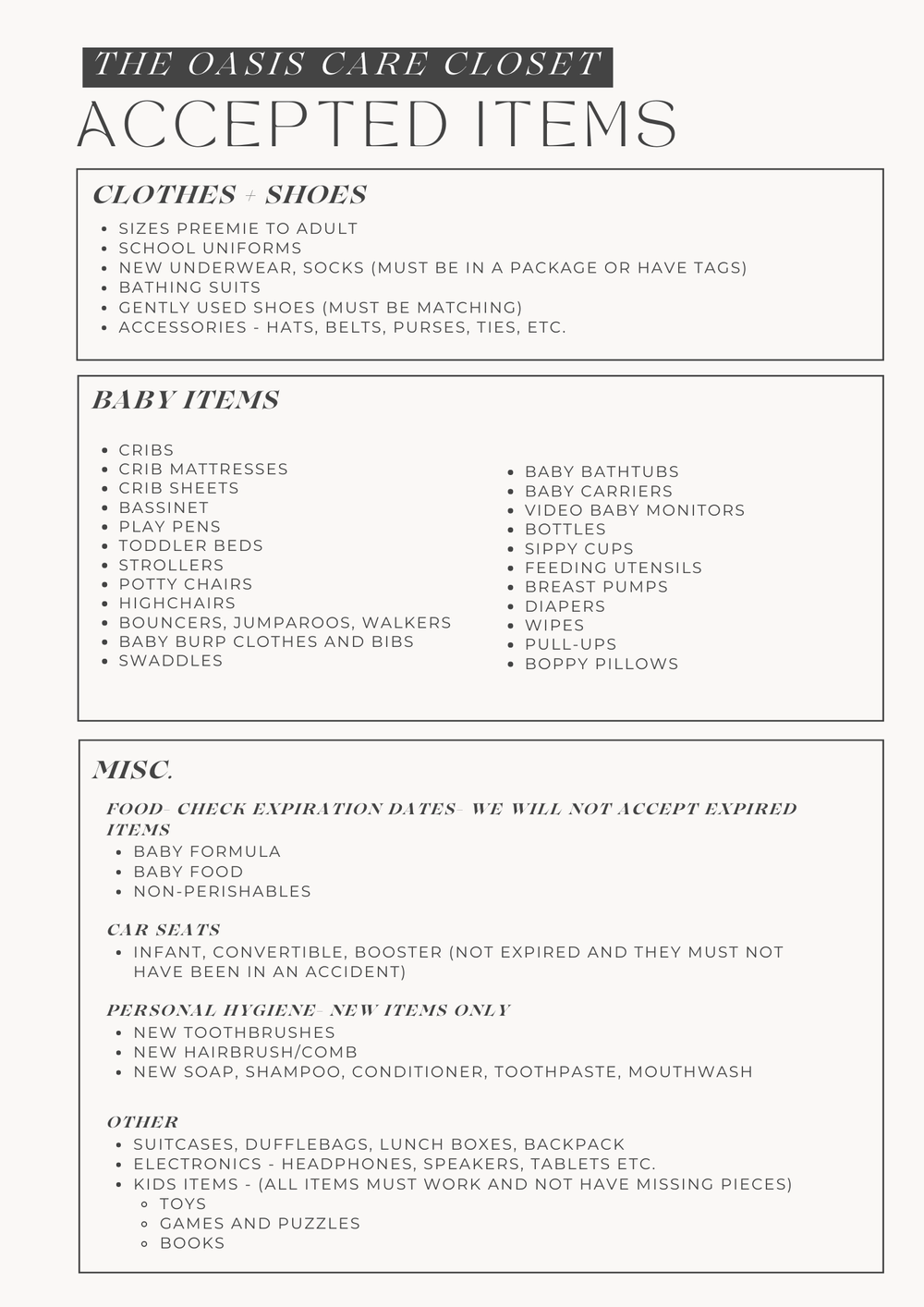 The Oasis Care Closet — The Oasis Project