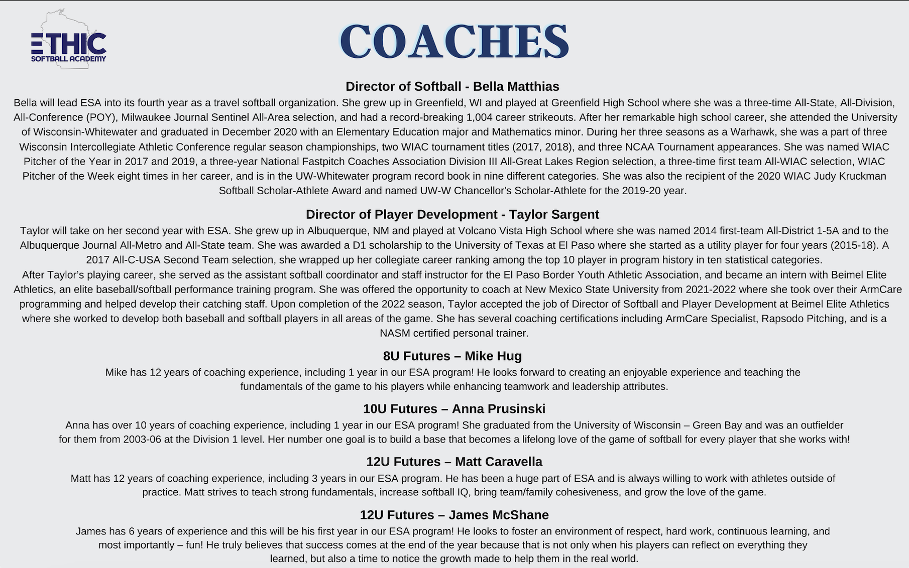 About - ESA Softball - New Berlin — OAW Indoor Sports Complex