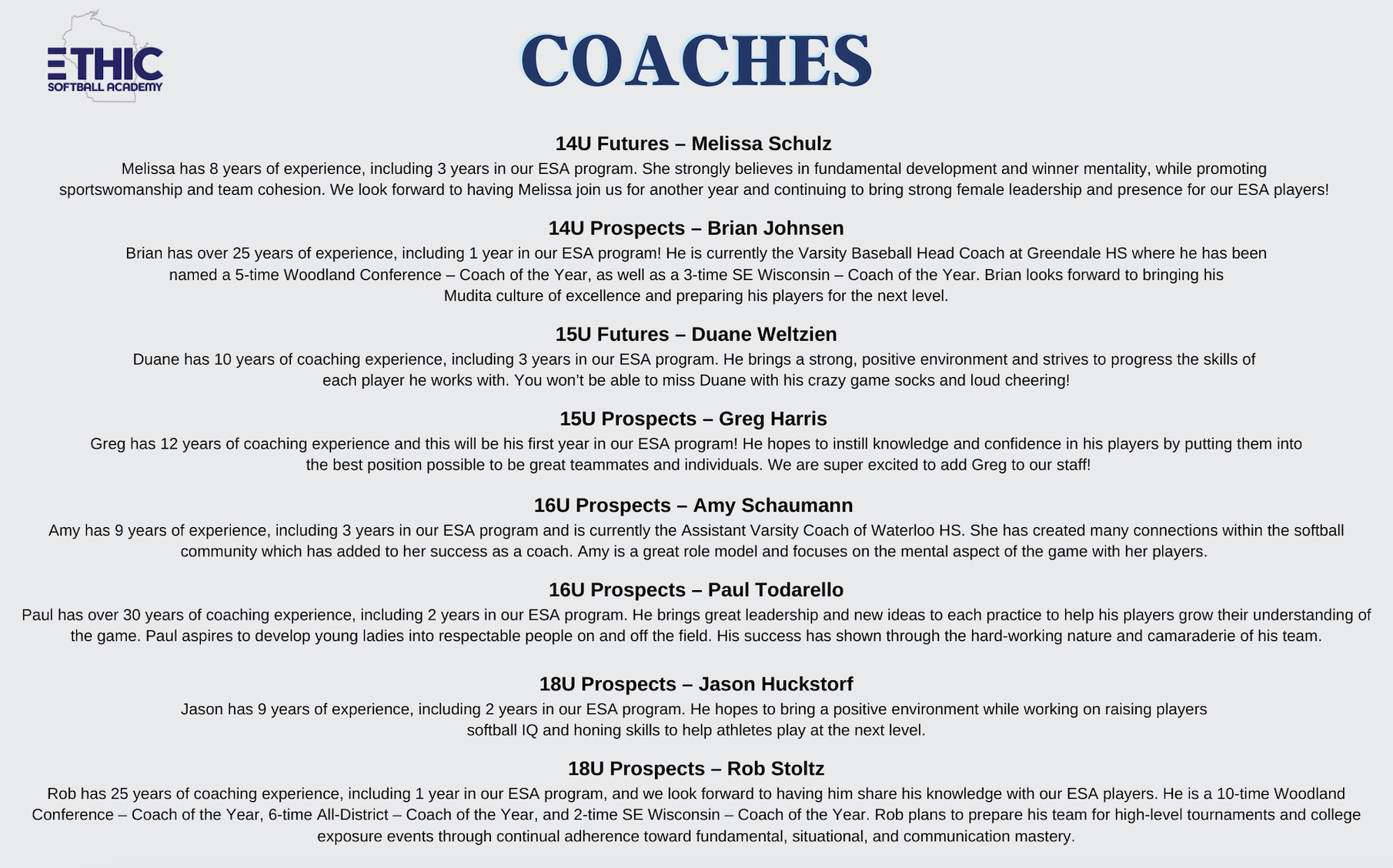 About - ESA Softball - New Berlin — OAW Indoor Sports Complex