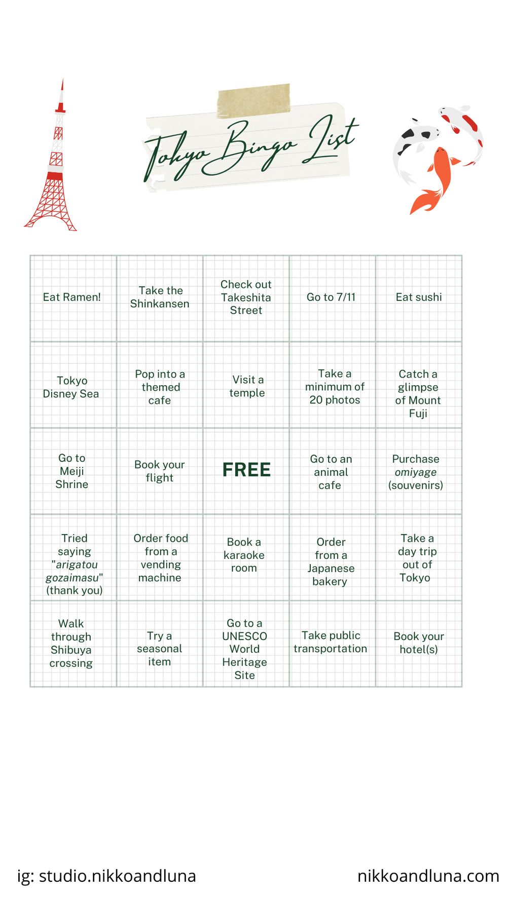 Bingo Sheets — Nikko and luna