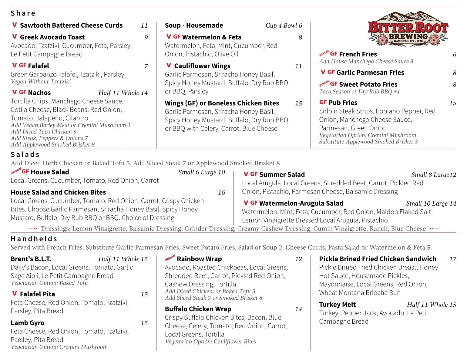 Menu — Bitter Root Brewing