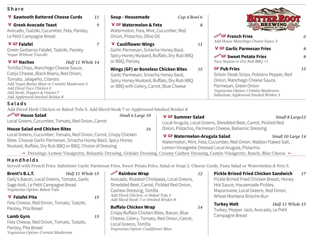Menu — Bitter Root Brewing