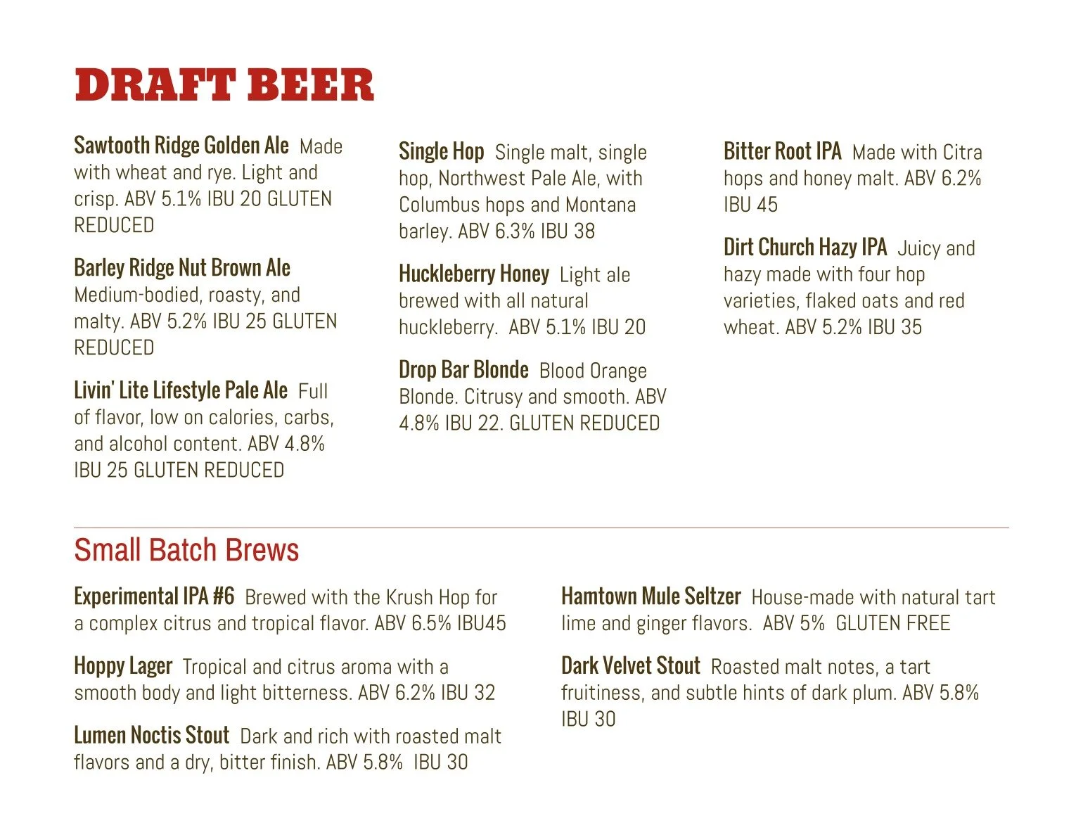 Beers — Bitter Root Brewing