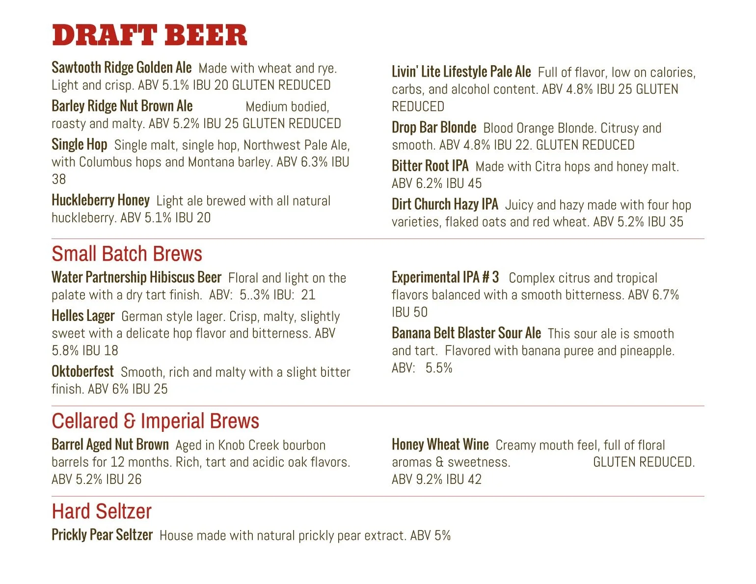 BITTER ROOT BEERS — Bitter Root Brewing