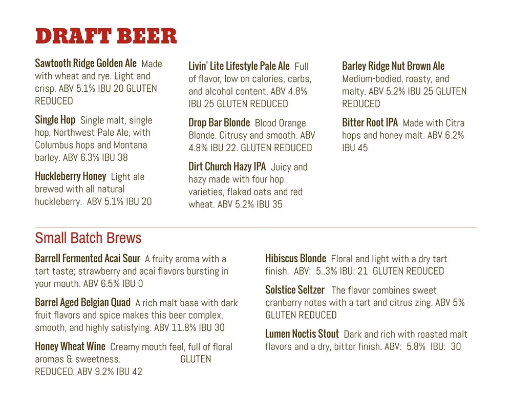 BITTER ROOT BEERS — Bitter Root Brewing